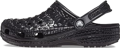 Crocs Unisex-Adult Classic Crocskin Clogs, Black Metallic, 10 Women/8 Men