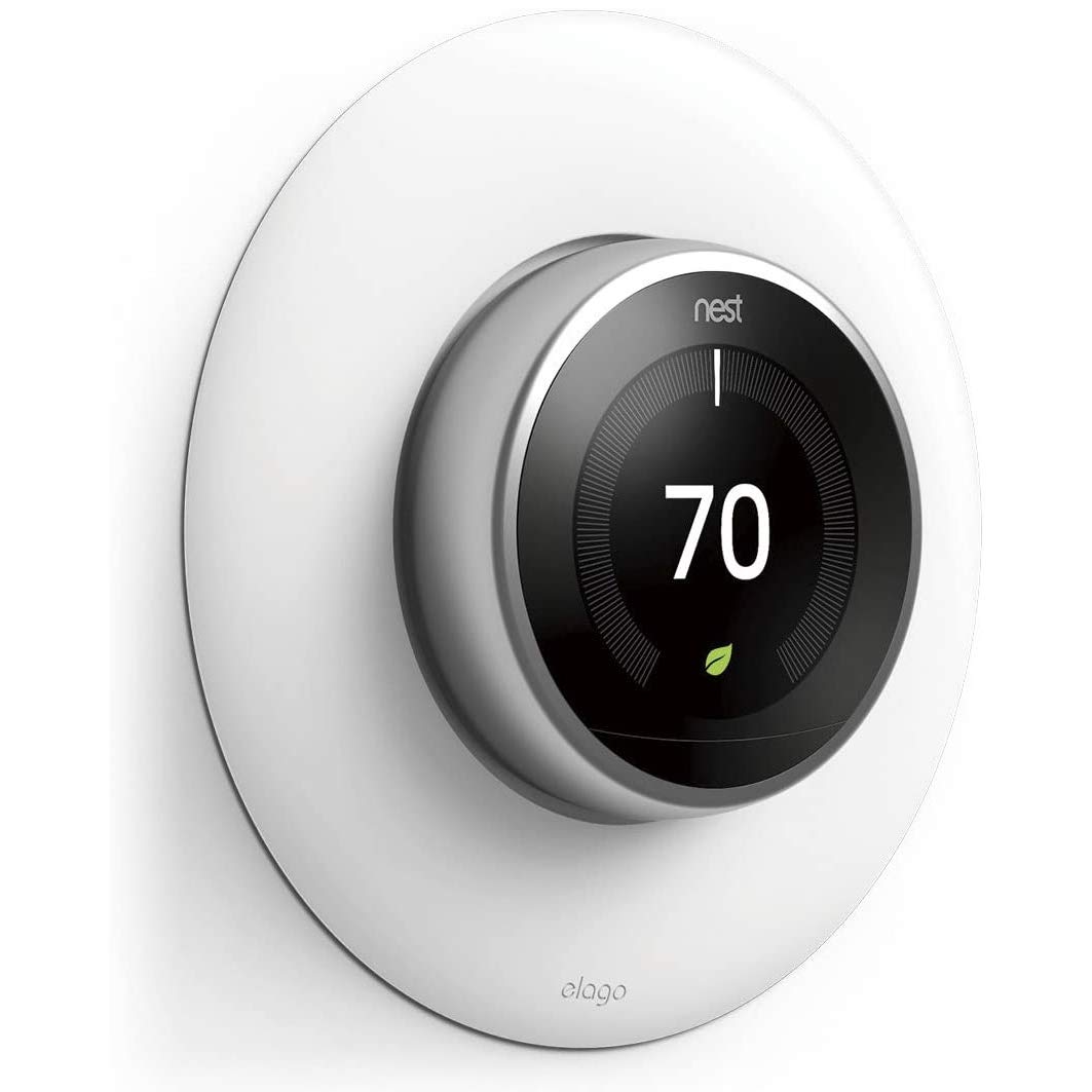 Google Nest Learning Smart Thermostat - 3rd Generation - Stainless Steel T3007ES Bundle with Google Nest Temperature Sensor 3 Pack T5001SF + elago Wall Plate Upgraded Wall Mount Cover - Matte White