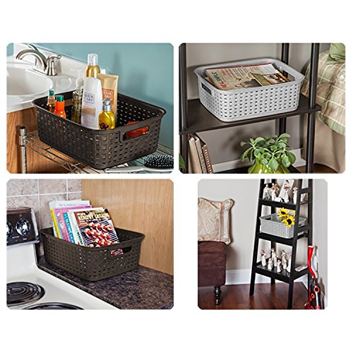 Sterilite Short Weave Wicker Pattern Storage Container Basket, Gray (18 Pack)