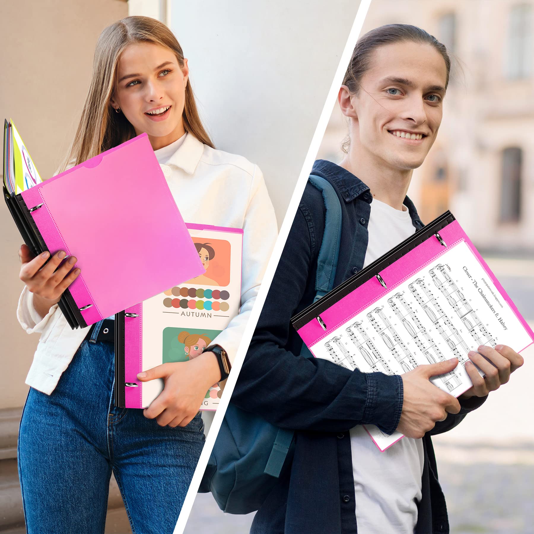 WOT I Telescoping 3 Ring Binder 4PCS, Flexible 3 Ring Binder with Expandable Spine+Customized Front Cover+Clear Catalog Pocket, 0.75 Inch Binder Holds 160 Sheets, 4 Bright Colors