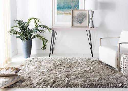 SAFAVIEH Ocean Shag Collection 9' x 12' Light Grey OCG101F Handmade Solid 2.4-inch Extra Thick Area Rug