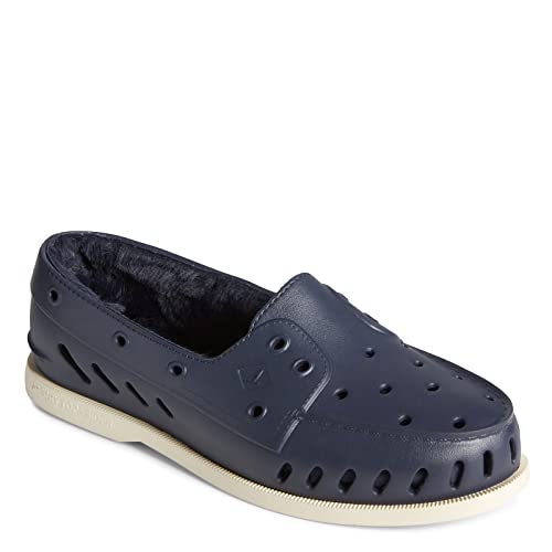 Sperry Authentic Original Float Cozy for Men - Anti-Slip Breathable Water Shoes made from Fully EVA Materials, Rubber Outsoles, and Textured Footbeds and Faux Fur Lining, Navy, 11 M