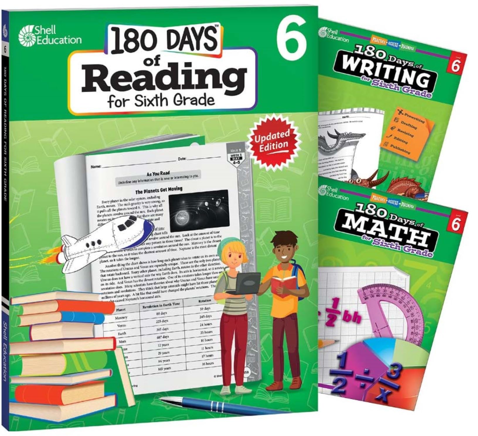 180 Days of Practice for Sixth Grade (Set of 3) 6th Grade Workbooks for Kids Ages 10-12, Includes 180 Days of Reading, 180 Days of Writing, 180 Days of Math