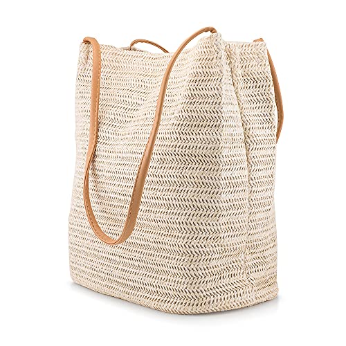 Oct17 Women Straw Beach Bag tote Shoulder Bag Summer Handbag - White