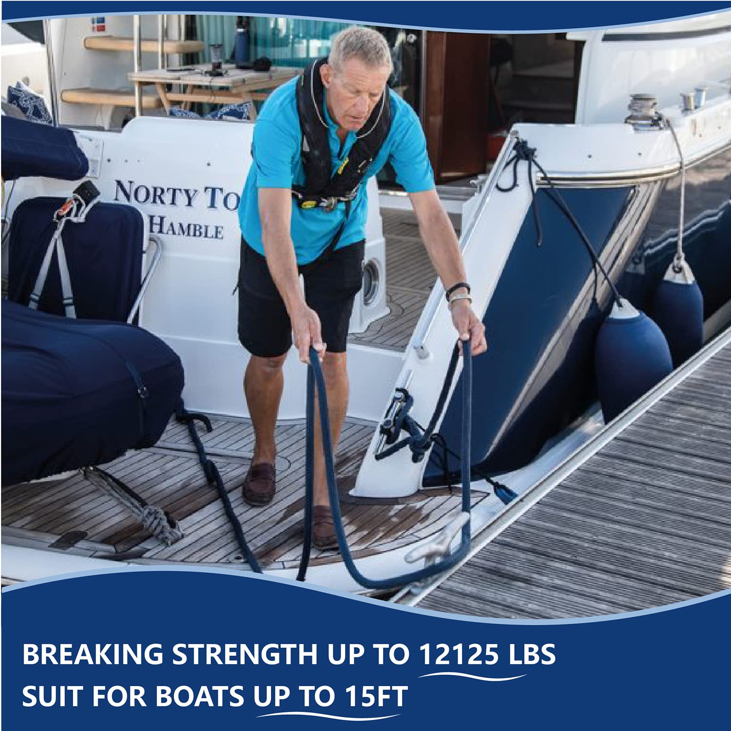 MALZE-NEWSEED 4 Pack 5/8" x 15' Dock Lines Double Braided Nylon Boat Rope with 15" Eyelets, Marine Grade Premium Mooring Lines for Docking Boat & Pontoon, Navy Blue