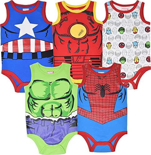 Marvel Avengers Captain America Iron Man Hulk Spider-Man Infant Baby Boys 5 Pack Bodysuits Multicolor 3-6 Months