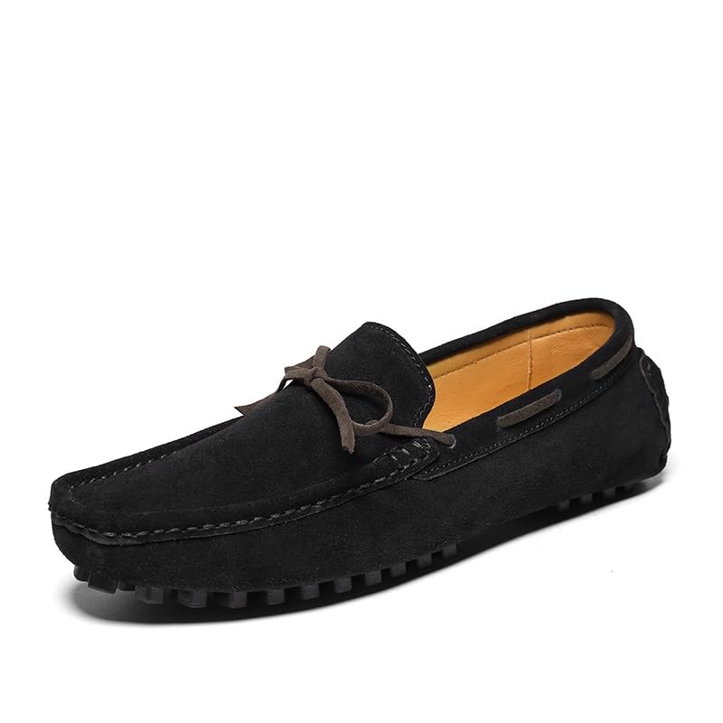 KHIRY Men's Loafers Suede Leather Moccasins Driving Loafers Boat Shoes Simple Lightweight Anti-Slip Comfortable Casual Slip On (Color : Black, Size : 8)