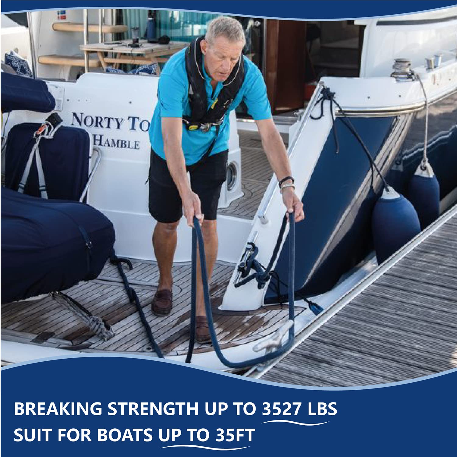 MALZE-NEWSEED Dock Lines 2 Pack 3/8" x 35' Double Braided Nylon Boat Rope with 12" Eyelets, Marine Grade Premium Mooring Lines for Docking, Navy Blue
