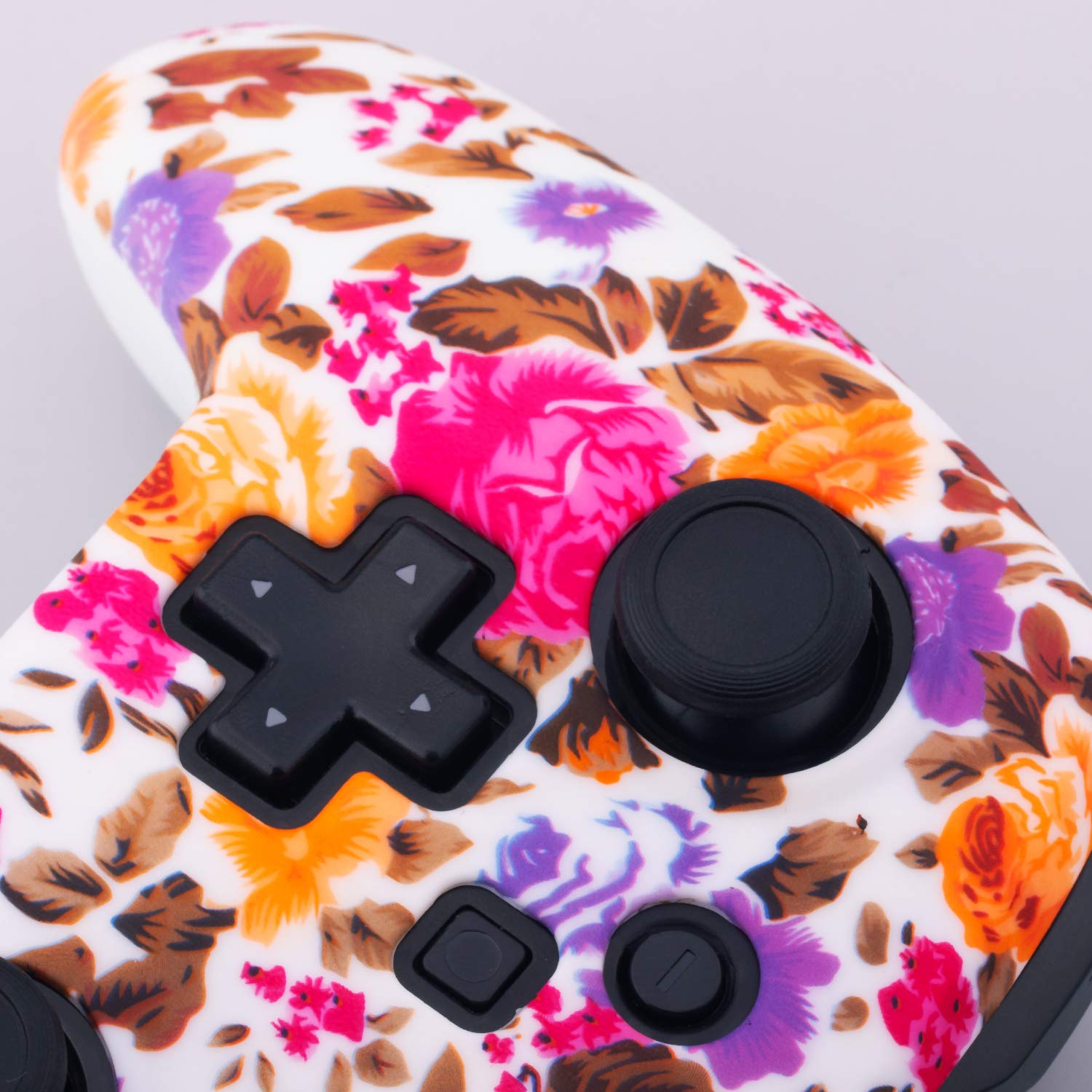 YoRHa Studded Silicone Transfer Print Cover Skin Case ONLY for Nitendo Official Switch Pro Controller x 1(Flowers) with Pro Thumb Grips x 8