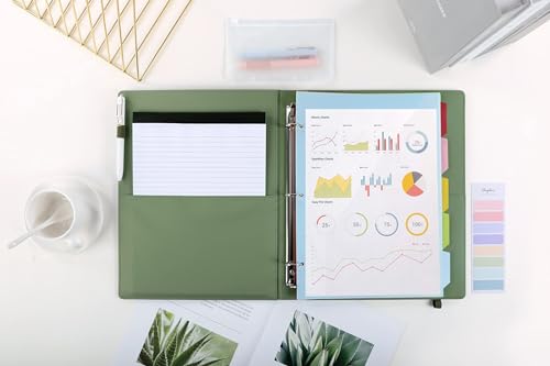 SKYDUE 3 Ring Binder with Clipboard, 1 Inch Binder, 13.2" × 10.2" PU Clipboard Binder with Notepad & 5 Dividers with 10 Pockets, Labels, Clipboard Folder Great for School Office (Fit A4/Letter Size)