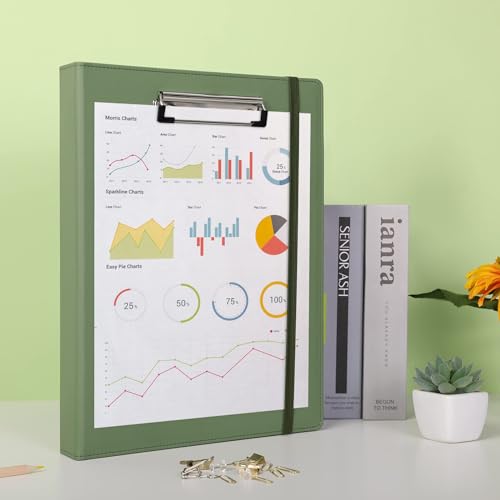 SKYDUE 3 Ring Binder with Clipboard, 1 Inch Binder, 13.2" × 10.2" PU Clipboard Binder with Notepad & 5 Dividers with 10 Pockets, Labels, Clipboard Folder Great for School Office (Fit A4/Letter Size)