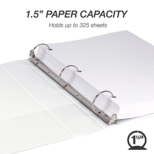Samsill 1.5 Inch 3 Ring Binders, Made in USA, Economy Round Ring, Clear View Cover, 325 Sheet Capacity - for School, Home, Office - White, 4 Pack