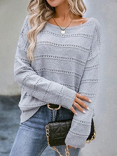 Milumia Women's Off The Shoulder Sweater Long Sleeve Oversized Knit Boat Neck Jumper Tops A Light Grey Medium