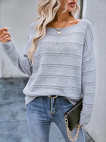 Milumia Women's Off The Shoulder Sweater Long Sleeve Oversized Knit Boat Neck Jumper Tops A Light Grey Medium