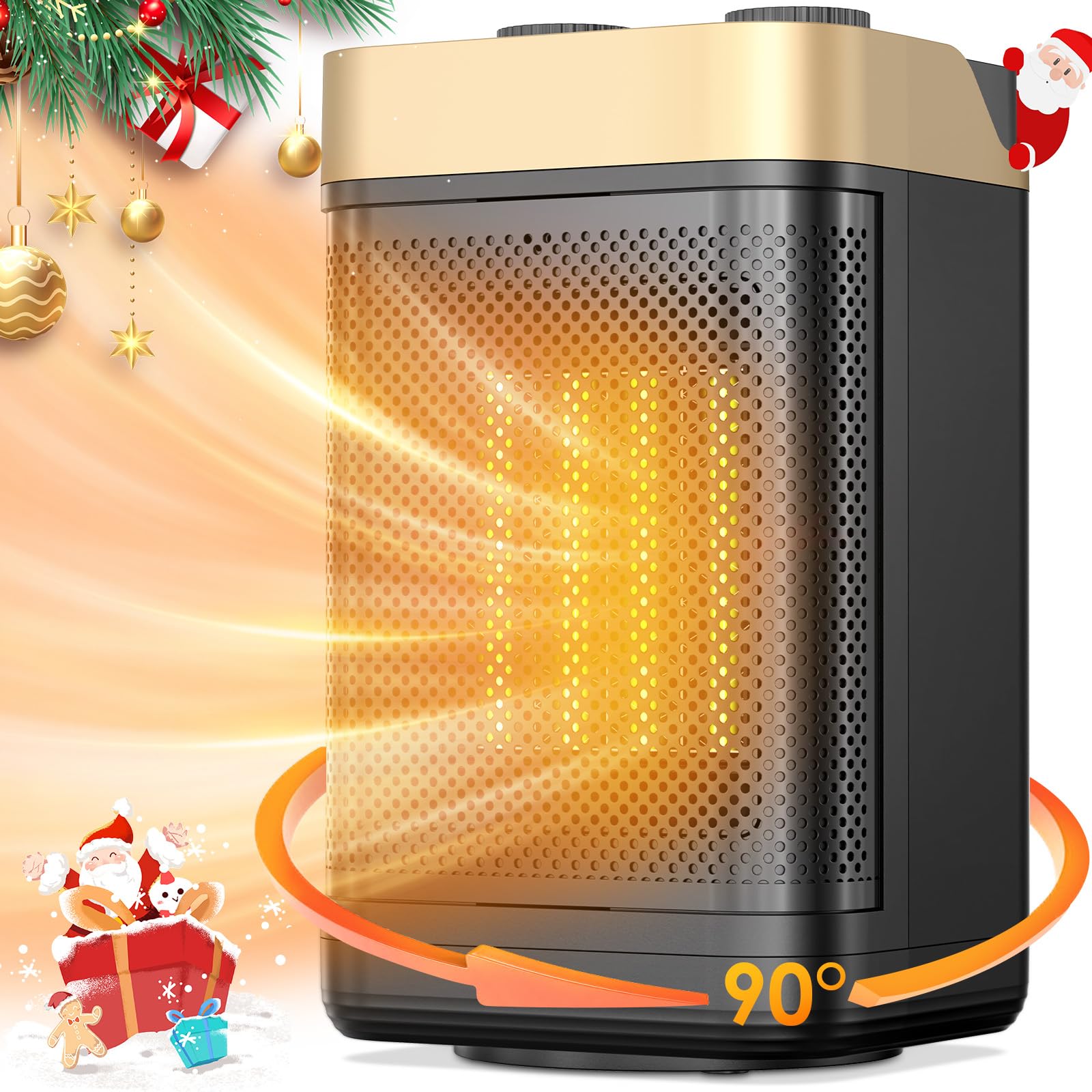 Space Heater, 1500W Ceramic Electric Space Heater Overheating & 45° Tip-Over Protection, 3 Mode PTC Fast Safety Heating, Portable Small Space Heater Fan for Office Bedroom Desk Indoor Use