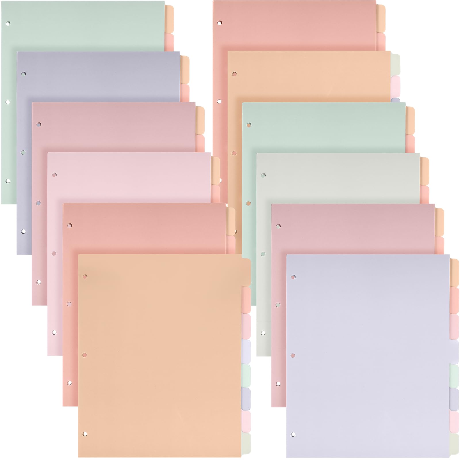 Honoson 12 Sets 8 Tab Binder Dividers for 3 Ring Binders 8.5 x 11 Inch Paper Multicolor Dividers with Plastic Film 3 Hole Punched Page Dividers Sturdy Binder Index Dividers for School (Dream Color)