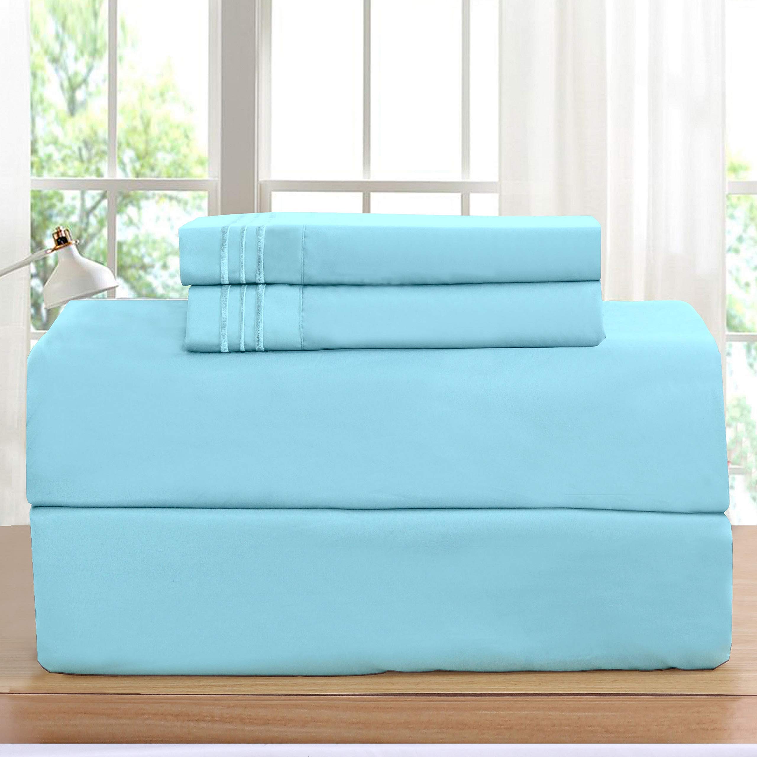 Elegant Comfort Luxurious Bed Sheets Set on Amazon 1500 Premier Wrinkle,Fade and Stain Resistant 4-Piece Bed Sheet Set, Deep Pocket, California King Aqua