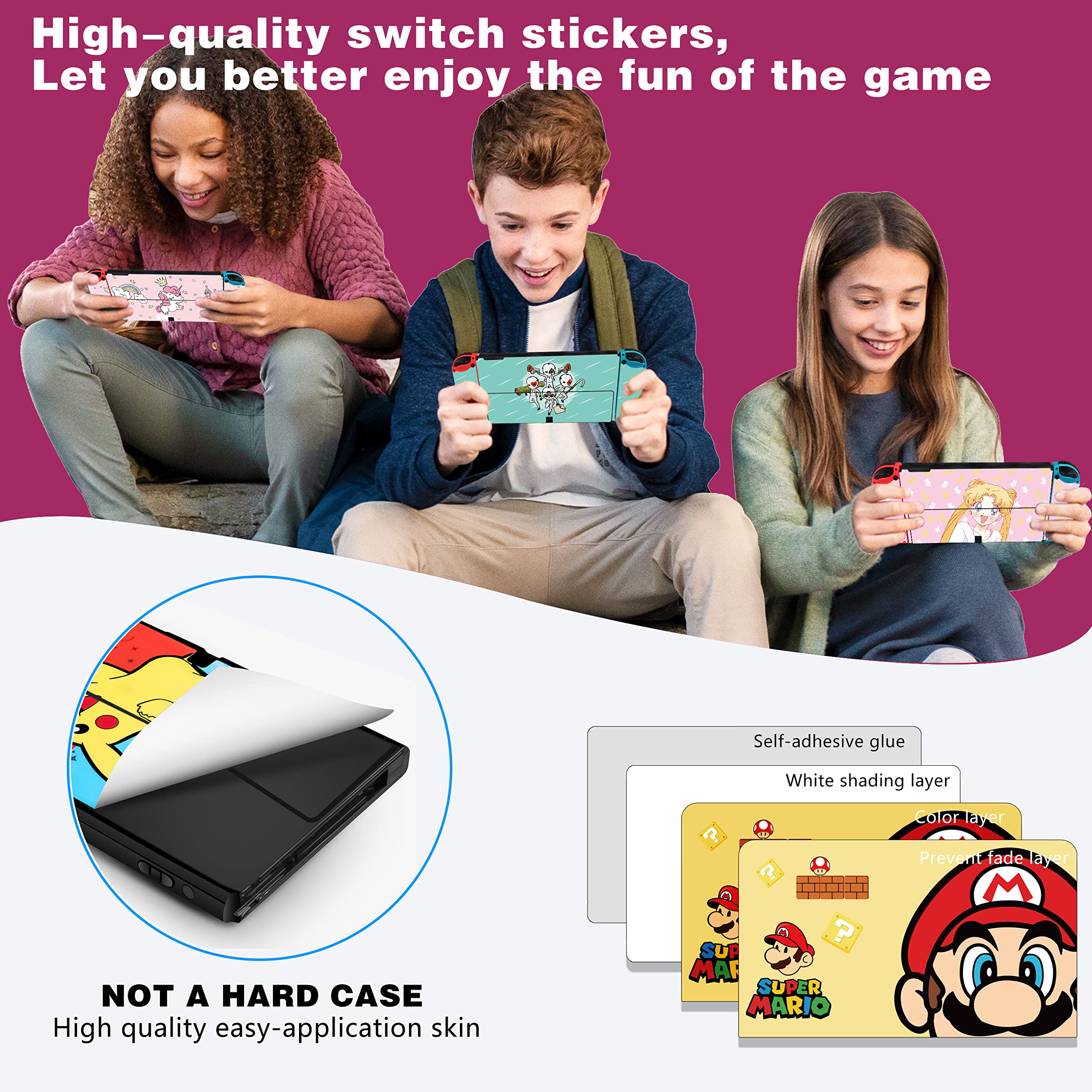 oqpa for Nintendo Switch OLED 2021 Skins Stickers for Girls Boys Kids Cute Kawaii Anime Cartoon Character Fun Decals with Tempered Glass Screen Protector for Nintendo Switch OLED(Head Malio)