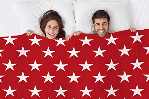 Mugod Stars Throw Blanket USA Flag White Stars on a Red Background Seamless Pattern Decorative Soft Warm Cozy Flannel Plush Throws Blankets for Bedding Sofa Couch 50 X 60 Inch