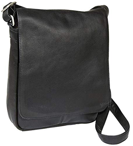 Le Donne Leather Vertical Flap Over Shoulder Bag - Colombian Leather Women’s Bag (Black)