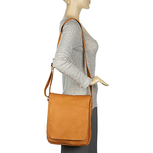 Le Donne Leather Vertical Flap Over Shoulder Bag - Colombian Leather Women’s Bag (Black)