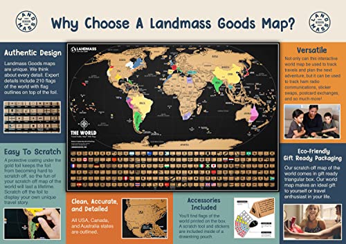 Landmass - 17 x 24 Inches Scratch Off Map Of The World Poster - Scratch Off World Map Print - Wall Art - Deluxe Travel Tracker Map - Gift Idea - Gift For Travelers