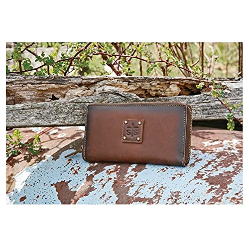 STS Ranchwear Women's Distressed Brown Leather Baroness Bi-fold Zip Wallet
