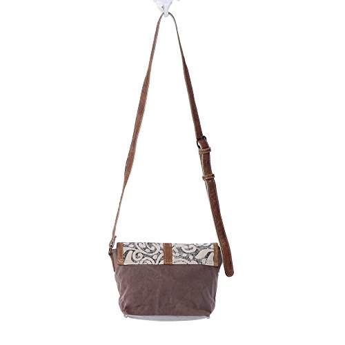 Myra Bag Leaf Swirls Upcycled Canvas Crossbody Bag S-1153, Brown, Size One Size