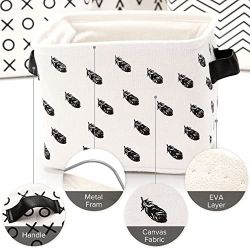Sea Team Foldable Mini Square New Black and White Theme Natural Linen & Cotton Fabric Storage Bins Simple Desk Shelf Baskets Organizers - Set of 4