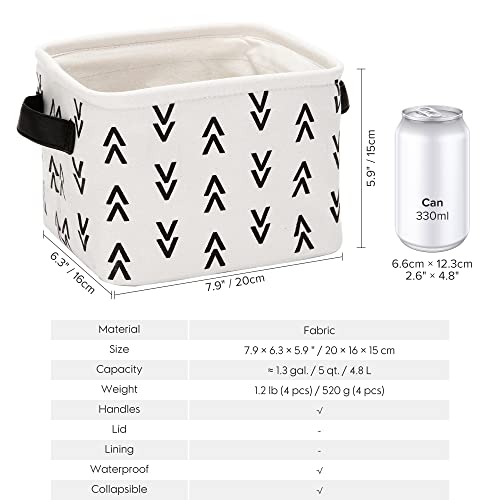 Sea Team Foldable Mini Square New Black and White Theme Natural Linen & Cotton Fabric Storage Bins Simple Desk Shelf Baskets Organizers - Set of 4