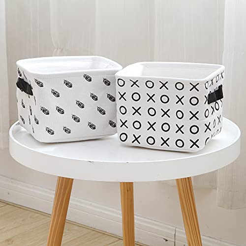 Sea Team Foldable Mini Square New Black and White Theme Natural Linen & Cotton Fabric Storage Bins Simple Desk Shelf Baskets Organizers - Set of 4