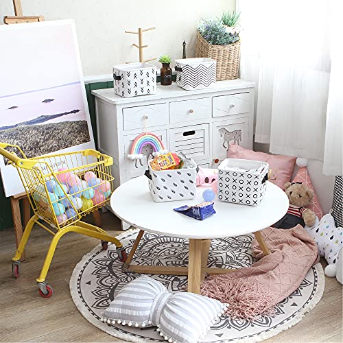 Sea Team Foldable Mini Square New Black and White Theme Natural Linen & Cotton Fabric Storage Bins Simple Desk Shelf Baskets Organizers - Set of 4
