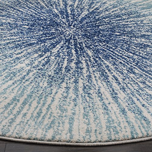 SAFAVIEH Evoke Collection 5'1" Round Royal / Ivory EVK228A Abstract Burst Non-Shedding Dining Room Entryway Foyer Living Room Bedroom Area Rug