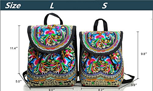 Goodhan Vintage Embroidered Women Backpack Ethnic Travel Handbag Shoulder Bag