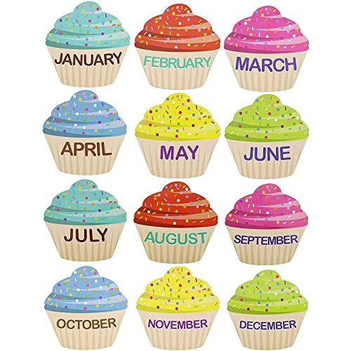 63 Piece Set Cupcake Cutouts for Bulletin Board and Student Birthdays, Classroom and Teacher Supplies