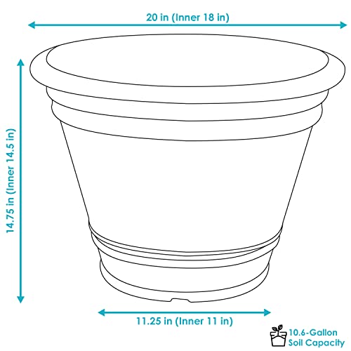 Sunnydaze Franklin Flower Pot Planter - Outdoor/Indoor Unbreakable Polyresin - UV-Resistant Sable Finish - Single - Large 20-Inch Diameter