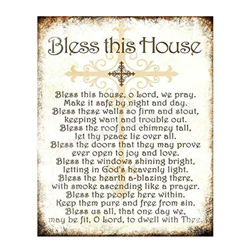 "Bless This House, O Lord, We Pray- Distressed Parchment Print- 8 x 10" Wall Art- Ready to Frame. Traditional Script Design-Home Décor- Kitchen Décor- Christian Gifts. Inspirational Prayer For All.