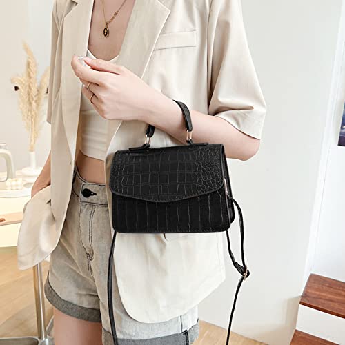 Goodbag Women Crocodile PU Leather Clutch Purse Detachable Shoulder Strap Tote Handbag, Black