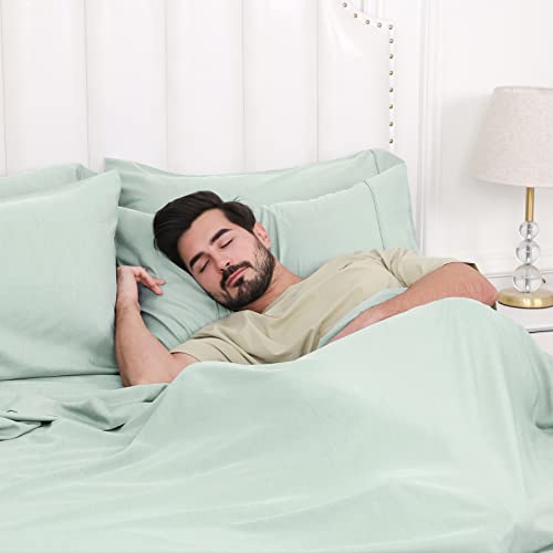 PHF 6 PCS Cooling Viscose Sheets Set Cal King Size, Silky Bamboo Cooling Bed Sheets, 1800 Thread Count 16 Inch Deep Pockets, Ultra Soft Smooth Breathable Ryan Bedding Sheet, Sage Green