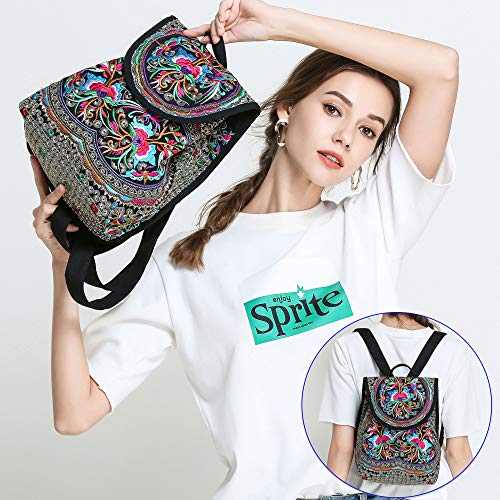 Goodhan Vintage Embroidered Women Backpack Ethnic Travel Handbag Shoulder Bag