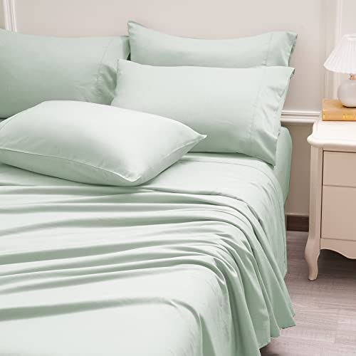 PHF 6 PCS Cooling Viscose Sheets Set Cal King Size, Silky Bamboo Cooling Bed Sheets, 1800 Thread Count 16 Inch Deep Pockets, Ultra Soft Smooth Breathable Ryan Bedding Sheet, Sage Green