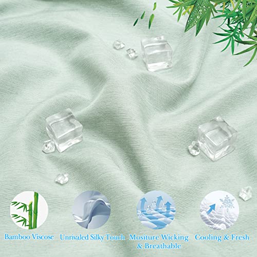 PHF 6 PCS Cooling Viscose Sheets Set Cal King Size, Silky Bamboo Cooling Bed Sheets, 1800 Thread Count 16 Inch Deep Pockets, Ultra Soft Smooth Breathable Ryan Bedding Sheet, Sage Green