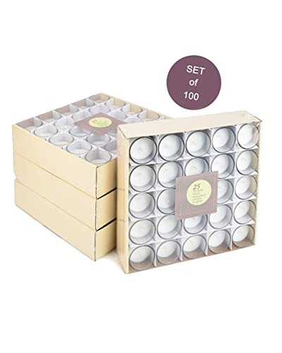 Serene Spaces Living 10-Hour Votive Candle Set of 100 โ White Unscented Candles with Clear Glass Holders, Ideal for Weddings, Parties, Events, 2" Tall and 1.75" Diameter
