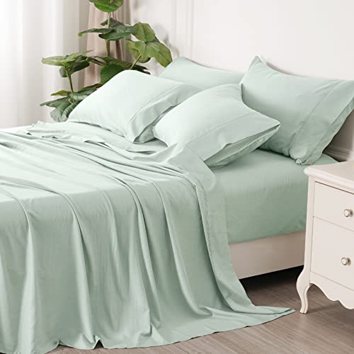 PHF 6 PCS Cooling Viscose Sheets Set Cal King Size, Silky Bamboo Cooling Bed Sheets, 1800 Thread Count 16 Inch Deep Pockets, Ultra Soft Smooth Breathable Ryan Bedding Sheet, Sage Green