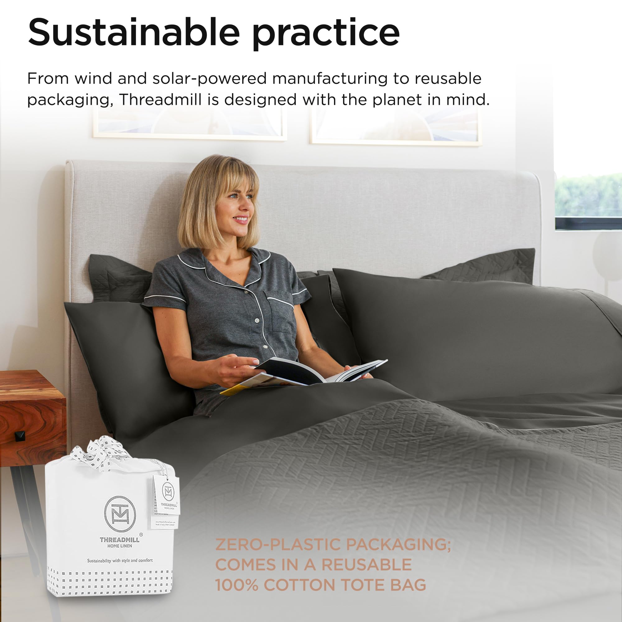 Threadmill Luxury 800 Thread Count California King 100% Cotton Sheets - Dark Grey Sateen Weave Bed-Sheets, Better Than Egyptian Cotton,4 Pc Solid Bedding Set, Fits 16" Deep Pocket