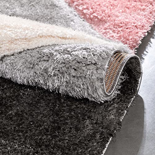 Well Woven Walker Pink Triangle Boxes Thick Soft Plush 3D Textured Shag Area Rug 4x6 (3'11" x 5'3")