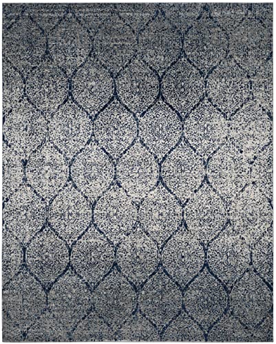 SAFAVIEH Madison Collection 8' x 10' Navy / Silver MAD604G Glam Ogee Trellis Distressed Non-Shedding Living Room Bedroom Dining Home Office Area Rug