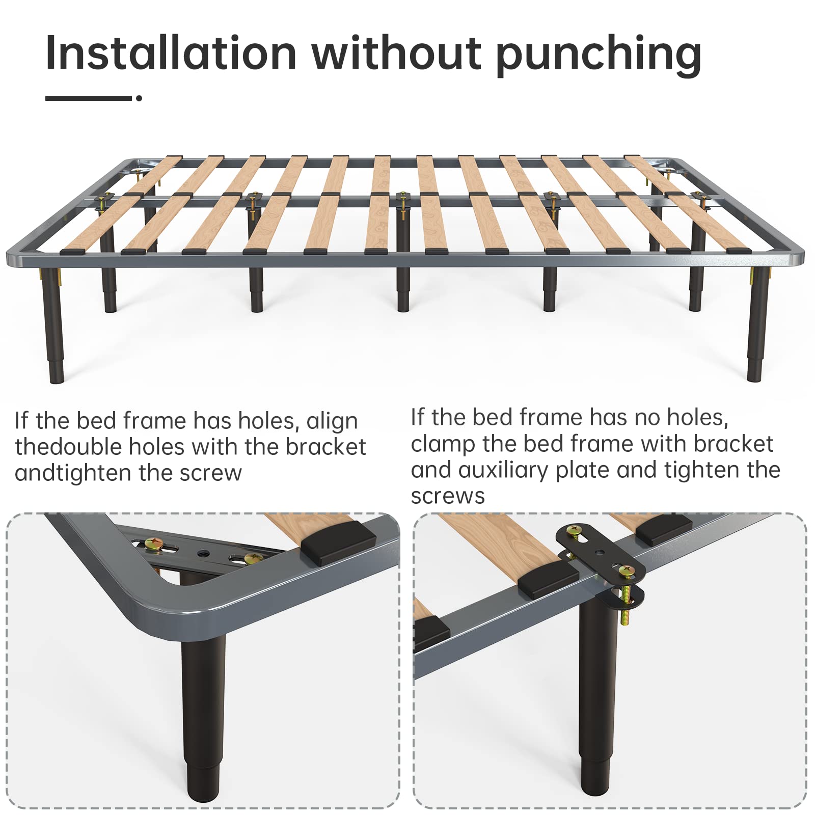 KOMOHOM (2PCS) 10~17 inch Adjustable Height Center Support Leg for Bed Frame, Steel Bed Frame or Wooden Bed Center Slat Support Leg, Adjustable Bed Frame Legs