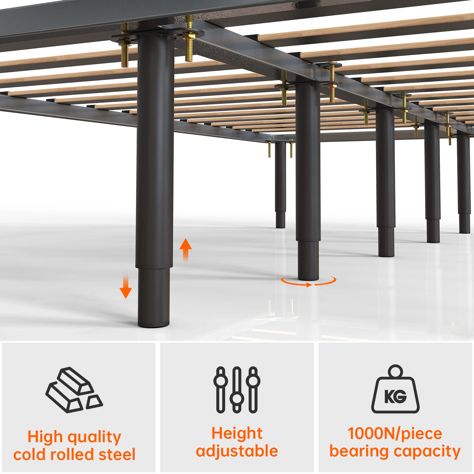 KOMOHOM (2PCS) 10~17 inch Adjustable Height Center Support Leg for Bed Frame, Steel Bed Frame or Wooden Bed Center Slat Support Leg, Adjustable Bed Frame Legs