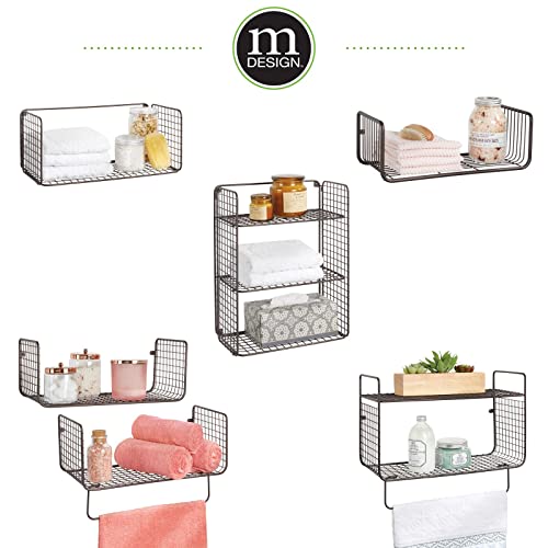mDesign Wide Metal Wire Farmhouse Wall Decor Storage Organizer Shelf for Entryway, Hallway, Mudroom, Bedroom, Bathroom, Laundry Room - Wall Mount - Bronze